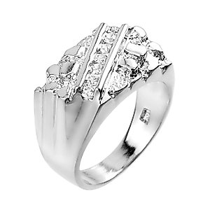 .925 Sterling Silver White Cubic Zirconia 3.8mm Channel Set Nugget Style Tapered Engagement or Wedding Ring - Size 8