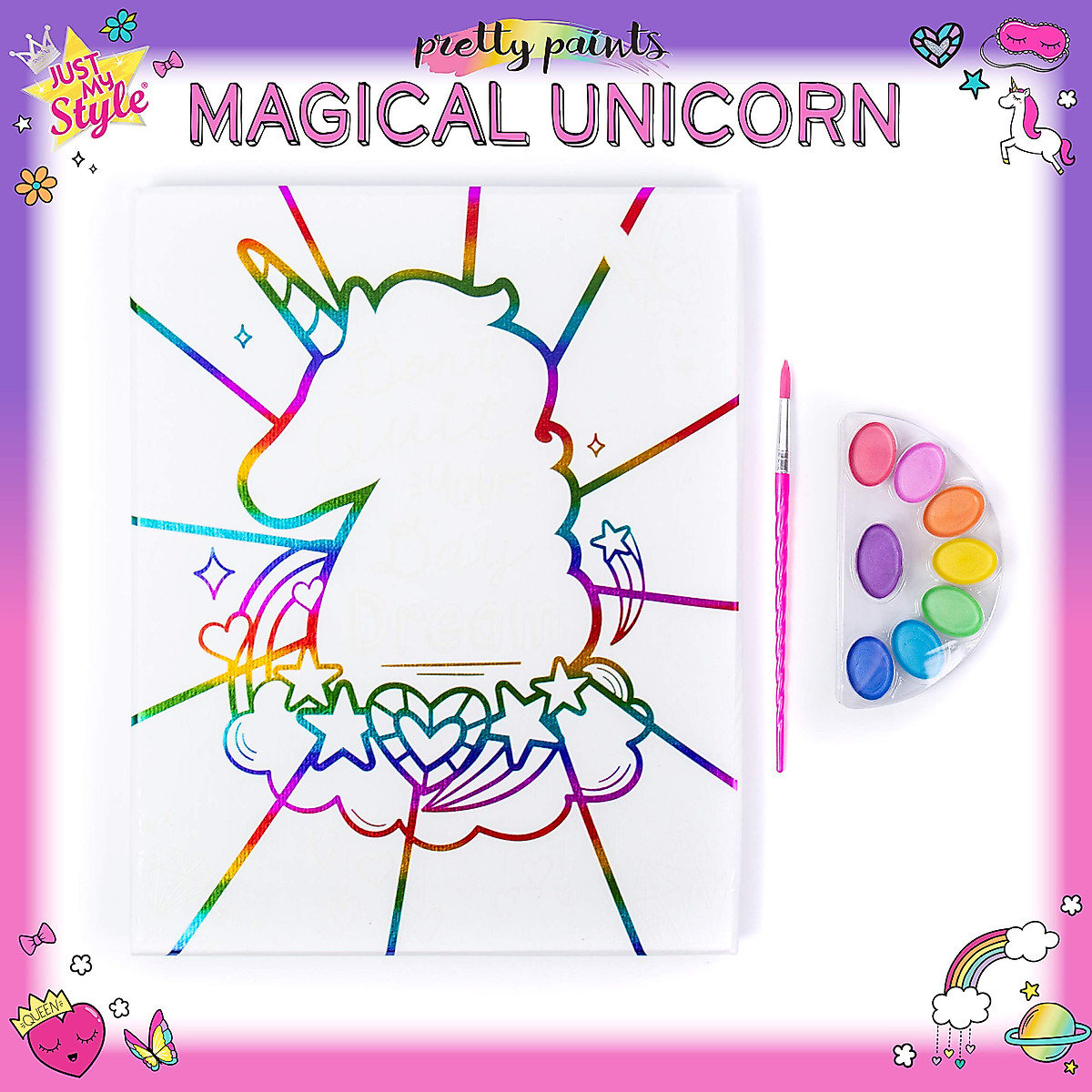 Just My Style Canvas- Magical Unicorn, Pre-Printed Paint Your Own Canvas Art by Horizon Group USA