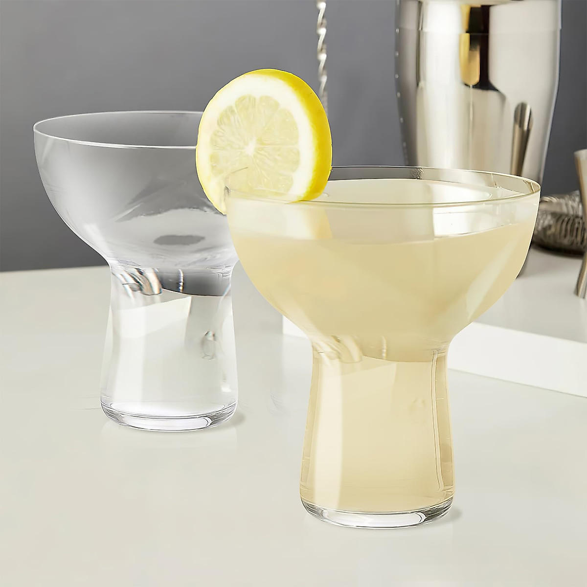 LEYU Stemless Margarita Glasses Set of 4, 11oz Margarita Glass for Frozen Cocktail, Mixed Drinks, Martini, Wine Glasses Set, Hand-Blown Glass Cups-Clear