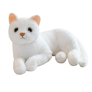 12 Inches Simulation Pure White Cat Plush Toy - Real Life White Cat Simulation Plush Toys, Lifelike Cats Doll Kitten Farm Animals Stuffed Toys Black Eyes Birthday Gifts for Kids
