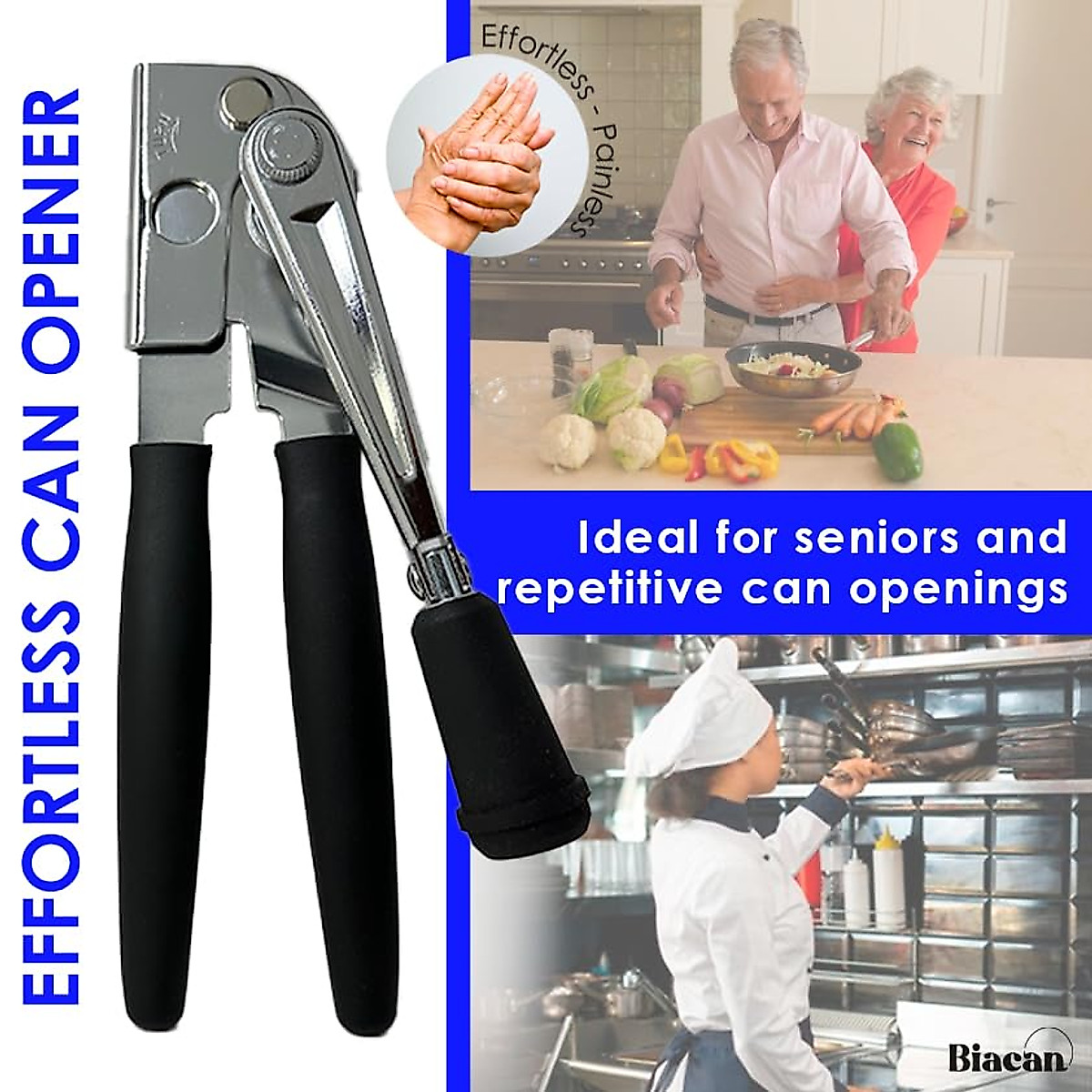 Commercial Can Opener - Heavy Duty Can Opener - Hand Can Opener Manual - Industrial Can Opener - Opener for big cans - Hand Crank Can Opener - Restaurant Can Opener - Ergonomic Design - Easy Crank