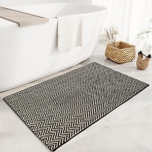 Tyrot Boho Small Bathroom Rugs 2x3 Washable Rug for Entryway Woven Cotton Black and Cream Front Door Mat Farmhouse Reversible Low Pile Front Porch Rug Carpet for Kitchen Foyer Entrance Indoor Laundry
