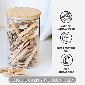 Clothes Pins,50 Pack,2.9 in,Natural Birchwood,Rust and Moisture Resistant Clothespins,Durable Clothes Pins Wooden with Storage Bag,Strong Grip,Clothespins for Hanging Clothes,Bag Clips,Crafts,Photos