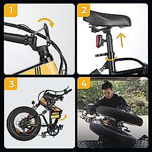 CYCROWN Cycknight Electric Bike Adults with 750W Motor, 48V 12.5AH Removable Battery, 20" x 4.0 Fat Tire Foldable Electric Bicycle, Dual Shock Absorber E-Bike for Snow Beach Mountain, Shimano 7-Speed