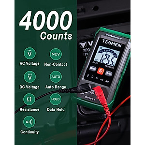 TESMEN TM-510 Digital Multimeter, 4000 Counts, Smart Measurement, Auto-Ranging Voltmeter; Voltage Tester with Non-Contact Voltage Function, Measures AC/DC Voltage, Resistance, Continuity – Green