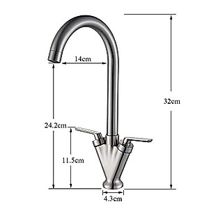 Widespread Faucet, Kitchen Sink Faucet for Bar Farmhouse Commercial, Bath Kitchen Sink Faucets, Brushed Nickle Dual Handle Kitchen Basin Faucets, Deck Mounted Hot & Cold Water Mixer Basin Sink Taps