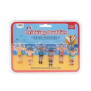 NPW Themed Reuseable Glass Drink Markers, 6 Classics, Clear and Multi color