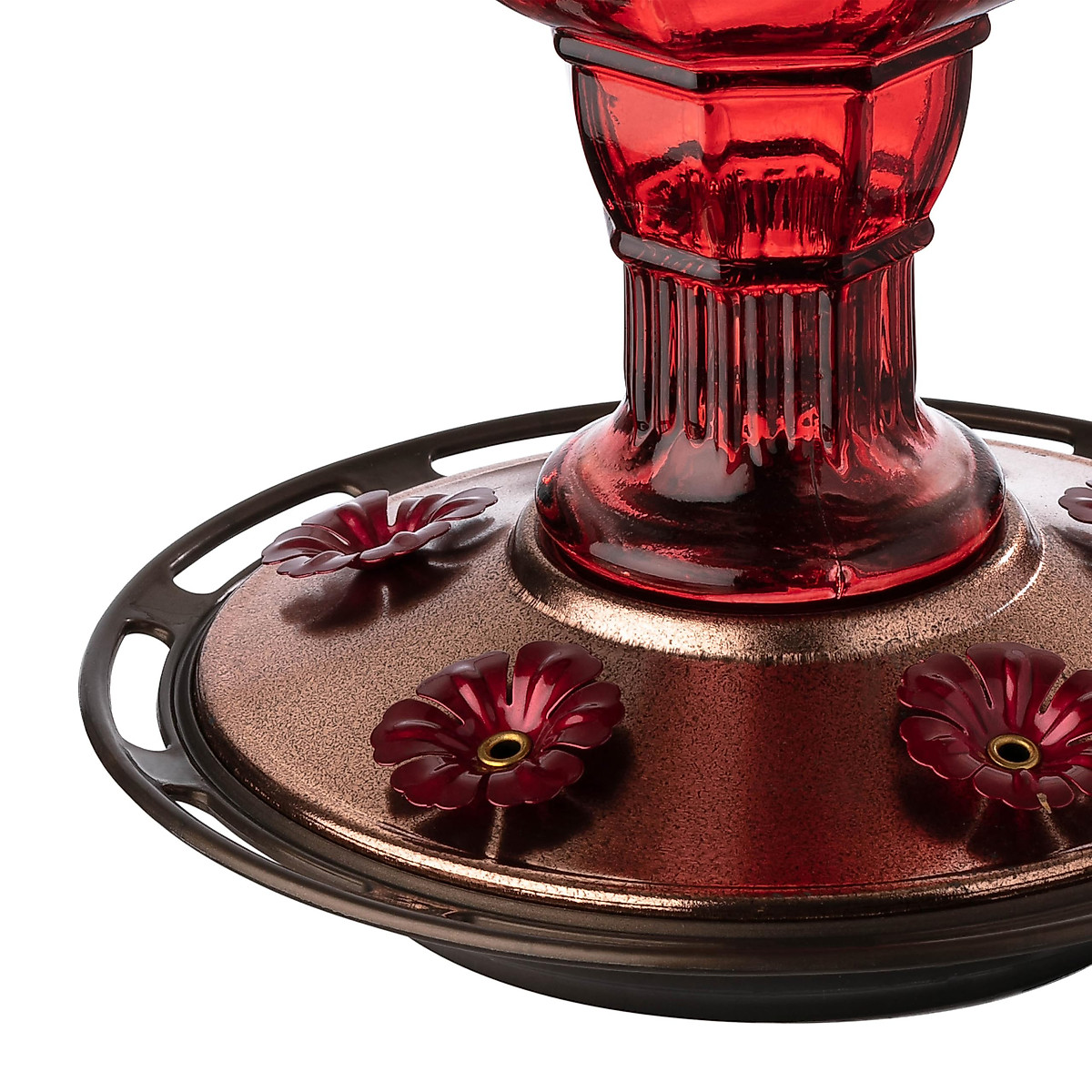 More Birds Red Jewel Hummingbird Feeder, Glass Hummingbird Feeders for Outdoors, 5 Feeding Stations, 20 Ounces