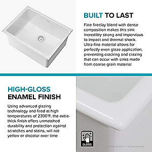 KRAUS Turino™ 24” Drop-In Undermount Fireclay Single Bowl Kitchen Sink with Thick Mounting Deck in Gloss White, KFD1-24GWH