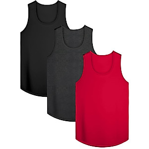 KAWATA Men's 3 Pack Dry Fit Workout Tank Top Gym Muscle Tee Fitness Bodybuilding Sleeveless T Shirts