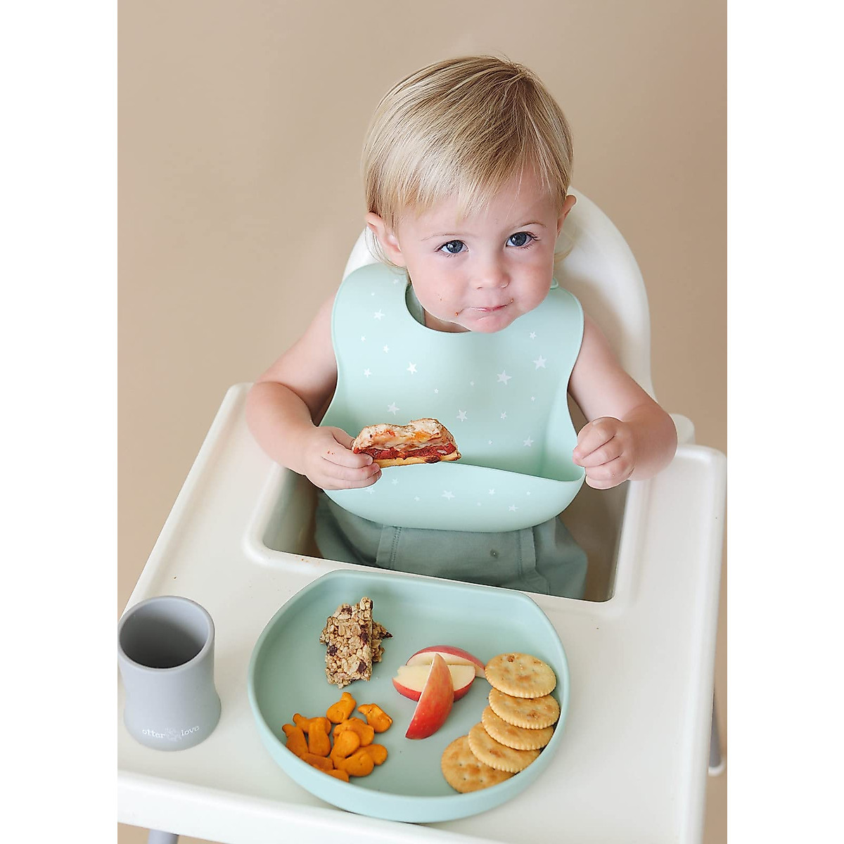 otterlove Silicone Baby Plate with Suction Base - 100% Platinum Pure LFGB Silicone with NO Fillers - BPA Free - Fits Most Highchair Trays (Undivided Sage Plate + Cover)