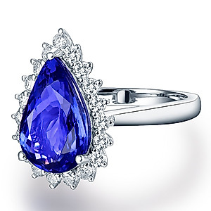 Lanmi 14K White Gold Natural Deep Blue Tanzanite Rings Diamonds Band Engagement Wedding for Women Promotion