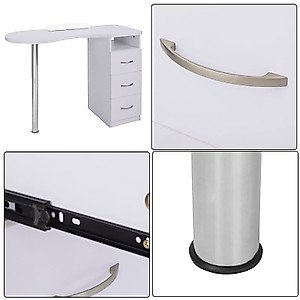 mefeir Manicure Table Nail Desk with 3 Drawers & Arm Rest Cushion for Nail Tech, Beauty Spa Salon Home Wooden Technician Workstation Nail Art Equipment (Titanium White)