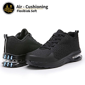 LUPWEE Steel Toe Shoes for Men Slip Resistant Safety Work Shoes Puncture Proof Comfortable Indestructible Sneakers with Specialized Work Insole for Industry Construction Warehouse Black M10.5