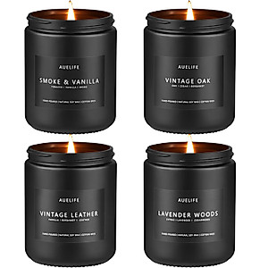 Scented Candles Set | Men Candle Set, Scented Candles for Home, Gifts for Men - 4 Pack Men Candle Gifts Soy Candles Scents of Lavender/Leather/Oak/Smoke & Vanilla