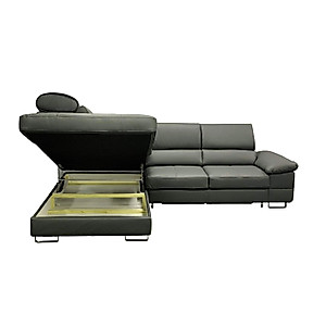 VVR HOMES Costa Grain Leather Timber Green European Modern Sectional Full XL Sleeper Sofa with Storage, Left Corner