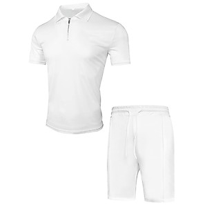 RPOVIG Shirts Shorts Outfits Mens Summer Casual Tracksuit 2 Piece set Zip for Golf Gym Workout
