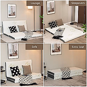 Giantex Folding Mattress Queen, 3” Tri-fold Memory Foam Mattress, Foldable Mattress Topper w/Soft Bamboo Cover, Portable Mattress w/Carrying Bag for RV Camping Guest Bed, CertiPUR-US Certified (Queen)