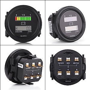 KIMISS 12V/24V/36V/48V/72V LED Digital Battery Indicator Gauge with Hour Meter for Golf Cart + Battery Meter Battery Indicator Battery Gauge LED Battery Indicator Battery Indicator H