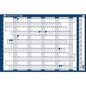 Sasco 2022 Original Year Wall Planner with wet wipe pen & sticker pack, Blue, Board Mounted, 915W x 610mmH, 2410152
