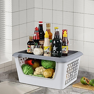 Neadas 3 Tier Stackable Storage Baskets with Wheels, Rolling Stackable Basket, Gray