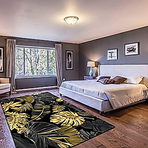 Light Luxury Black and Gold Leaf Area Rug, Luxurious Characteristic Decorative Rug, Soft and Fluffy Soft Foot Feeling High Cost Performance Very for Living Room Bedroom Terrace Balcony 3x5ft