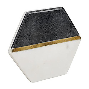 GoCraft Hexagon Marble Coasters for Drinks - Set of 6 Handcrafted Modern Coasters - White & Black Marble Coasters with Gold Brass Inlay for Your Beverages & Wine/Bar Glasses