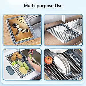 Roll Up Dish Drying Rack Over The Sink, Stainless Steel Roll Up Drain Rack, Foldable Dish Drying Rack Kitchen Roll Up Drainer (B)