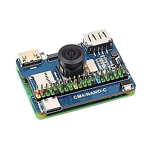 Nano Base Board (C) for Raspberry Pi Compute Module 4 Lite/eMMC, Onboard 8MP Camera Module with 160°FOV, Multiple Interfaces, Same Size as The Raspberry Pi CM4