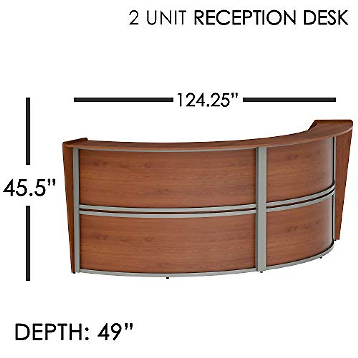 Linea Italia Curved Modern Office Desk Easy to Assembly 2 Panel Reception Counter for Lobby, Salon, 124" x 49", Cherry
