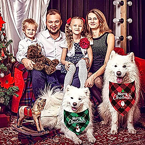 STMK 2 Pack Christmas Plaid Dog Bandanas, Merry Christmas Holiday Plaid Dog Bandanas for Large Medium Dog Christmas Costume Decorations (Red & Green, Santa & Snowman)