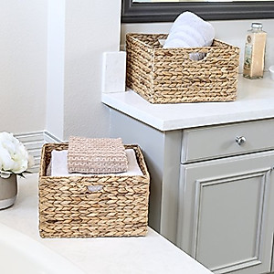 Seville Classics Premium Handwoven Portable Laundry Bin Basket with Carrying Handles, Household Storage for Clothes, Linens, Sheets, Toys, Water Hyacinth, Rectangular (2-Pack)