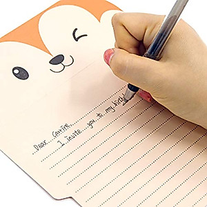 24 Pcs Letter Writing Stationery Paper Set Woodland Animal Design Greeting Cards with Envelopes for Kids Classroom Birthday Party