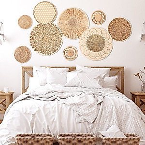 9 Pcs Boho Basket Wall Decals Round Modern Peel and Stick Wall Decals Removable Boho Wall Decal Adhesive Boho Nursery Wall Decor for Bedroom Living Room Office Wall, Just Stickers (Retro Style)