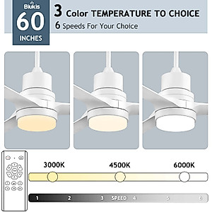 Biukis Ceiling Fans with Lights and Remote, Indoor and Outdoor , 60-inch White with Reversible DC Motor for Patio Bedroom Living Room