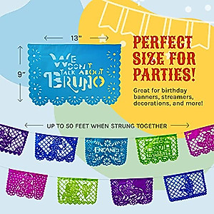 50 Ft Papel Picado Mexicano para Fiesta with Encanto Movie Scenes (12.5 FT x 4) Set of 4 Papel Picado Paper Mexican Party Banners, Encanto Birthday Party Supplies & Cinco de Mayo Decorations
