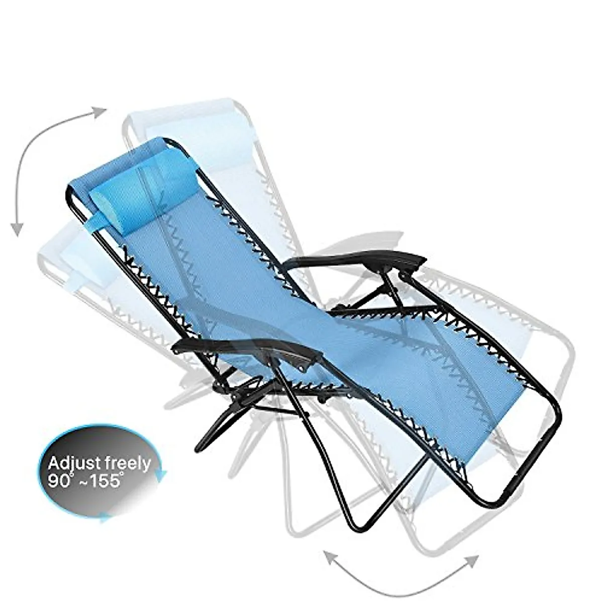 Flexzion Zero Gravity Chair - Anti Gravity Outdoor Lounge Patio Folding Reclining Chair and Textilene Seat with Footrest & Adjustable Pillow for Yard, Beach, Camping, Garden, Pool (Sky Blue)