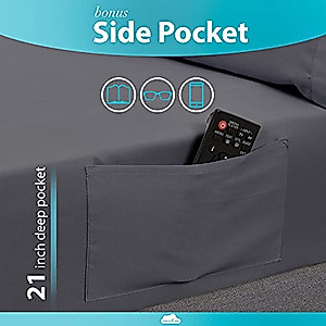 DREAMCARE King Sheets - Cooling Bed Sheets - 6pcs Set - King Size Sheets Set - King Sheet Set - King Size Sheets Soft & Long Lasting 100% Fine Brushed Polyester with Side Pocket - Gray