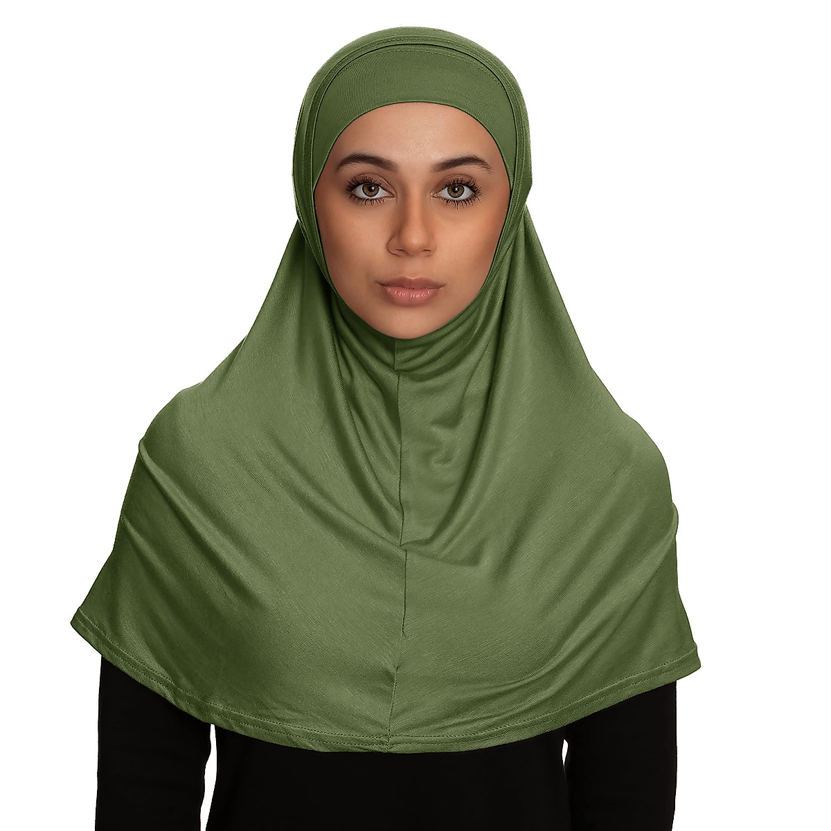 TheHijabStore.com Women's 2 Piece Amira Jersey Hijab - Soft Modal Stretch Head Scarf with Tube Under Scarf Cap Olive Green