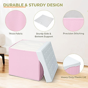 STORAGEIDEAS Thick Stackable Storage Bins with Lids, 3-Pack Collapsible Storage Boxes Organizer, Heavy-Duty Storage Containers Baskets Cubes with Thick Lids for Bedroom, Closet, Office, Pink