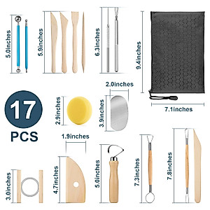 Pottery Tool Kit, 17pcs Polymer Clay Tools, Modeling Clay Sculpting Tools Kit, Ceramics Tools, Trimming, Embossing Pattern, Smooth Wooden Handles
