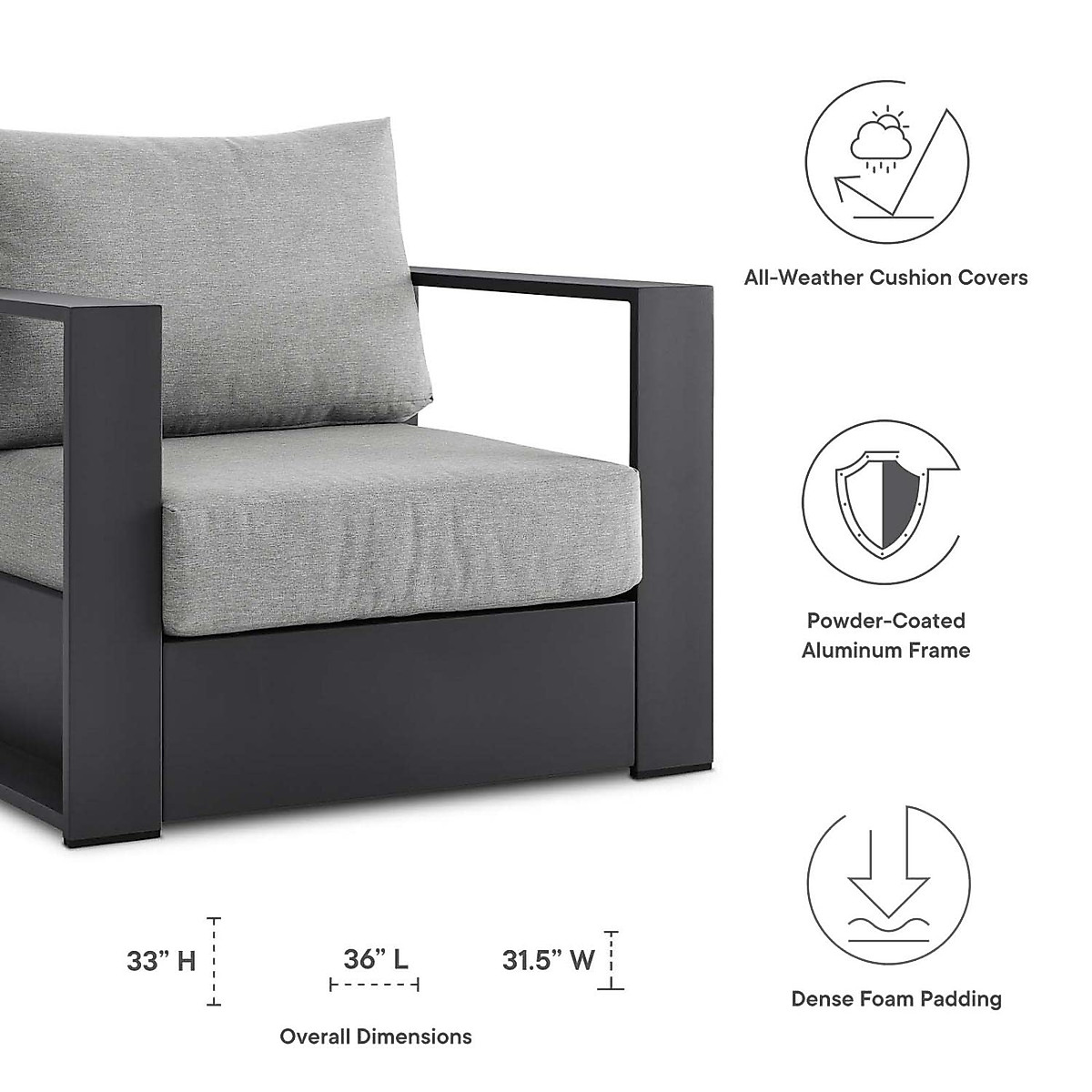 Modway Tahoe Fabric & Aluminum Outdoor Armchair in Gray (Set of 2)