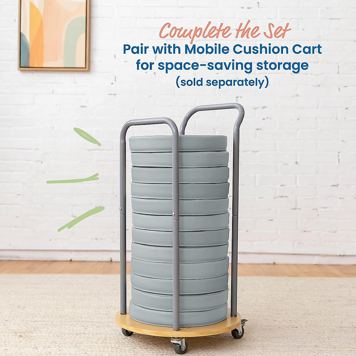 ECR4Kids SoftZone Floor Cushions, Round, Flexible Seating, Light Grey, 6-Piece