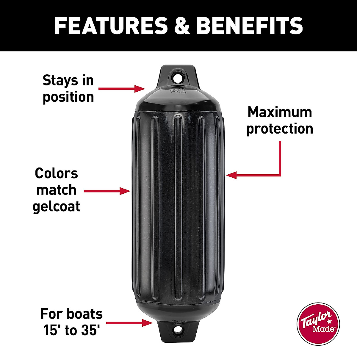 Taylor Made Products 952622 Super Gard Inflatable Vinyl Boat Fender, 6.5 x 22 inch, Black