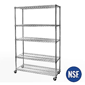 Seville Classics UltraDurable Heavy Duty NSF Solid Steel Wire Rack Storage Unit Organizer for Garage, Warehouse, Office, Restaurant, Classroom, Kitchen, 5-Tier Shelving, 48" W x 18" D