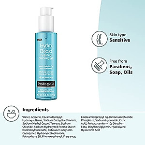 Neutrogena Hydro Boost Lightweight Hydrating Facial Cleansing Gel, Gentle Face Wash & Makeup Remover with Hyaluronic Acid, Hypoallergenic & Non Comedogenic, 6 oz
