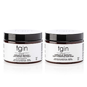 tgin Miracle RepaiRx Strengthening CPR Protein Treatment & Deep Hydrating Hair Mask, for Curly, Coily and Wavy Hair, Repairs, Protects, and Restores Damaged Hair, 12 oz, (Set)