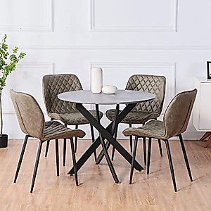 NIERN Round Dining Table with Chromed Legs, 35.5 in Marble Modern Small Kitchen Table for Kitchen Dining Room (Grey)