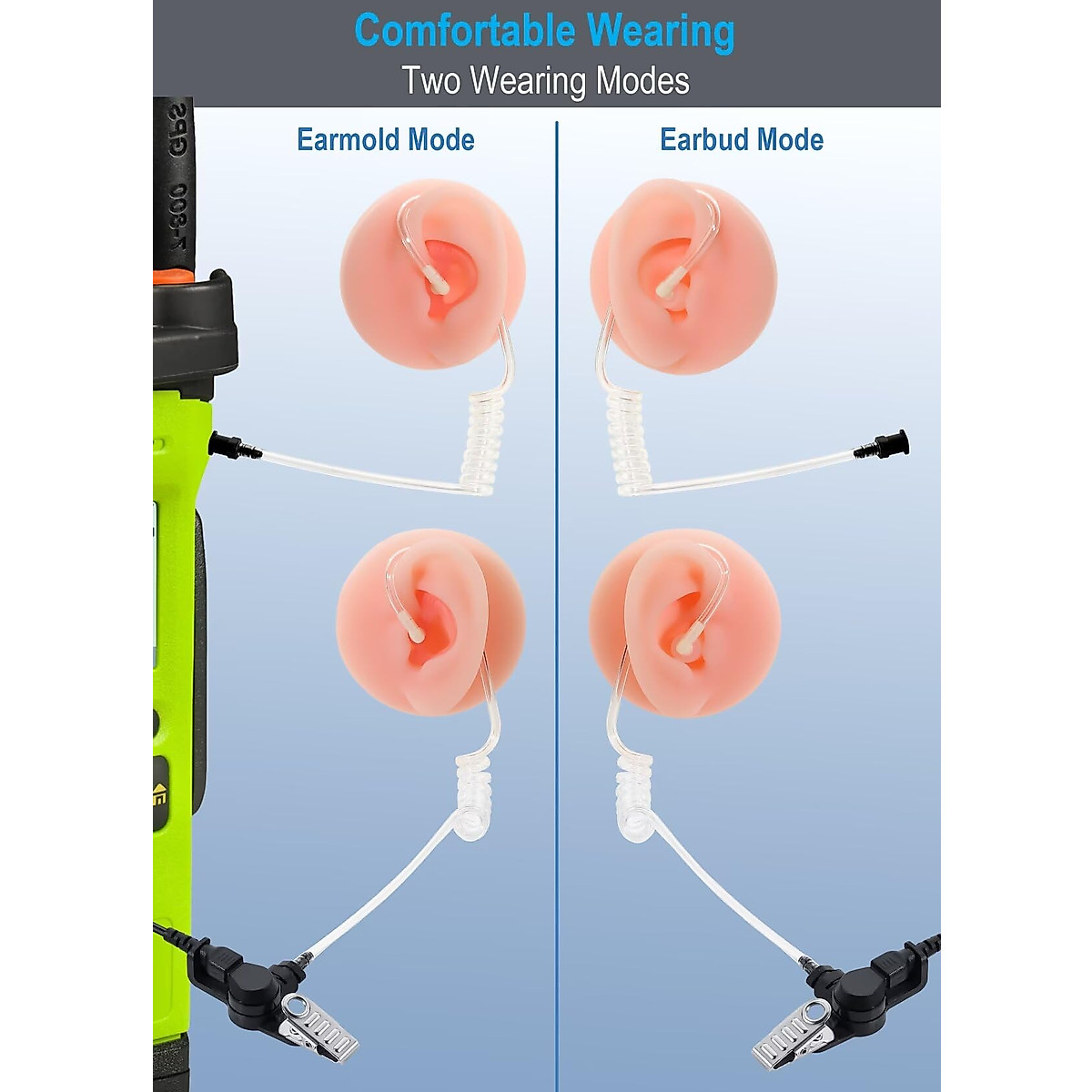 commountain Clear Acoustic Tube for Two Way Radio Earpieces and Headset; Skin Friendly&UV Resistant TPU Coil Tube; Compatible with Motorola Earpieces, Commountain Earpiece and More; Fit for Left Ear