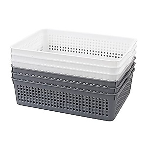 DynkoNA 6-Pack Plastic Shallow Basket trays, Paper Storage Trays